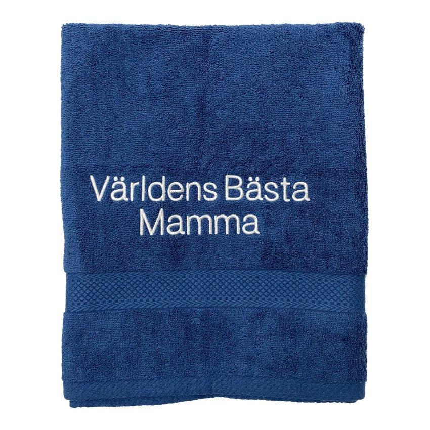 Handduk med namn - marin - rak text